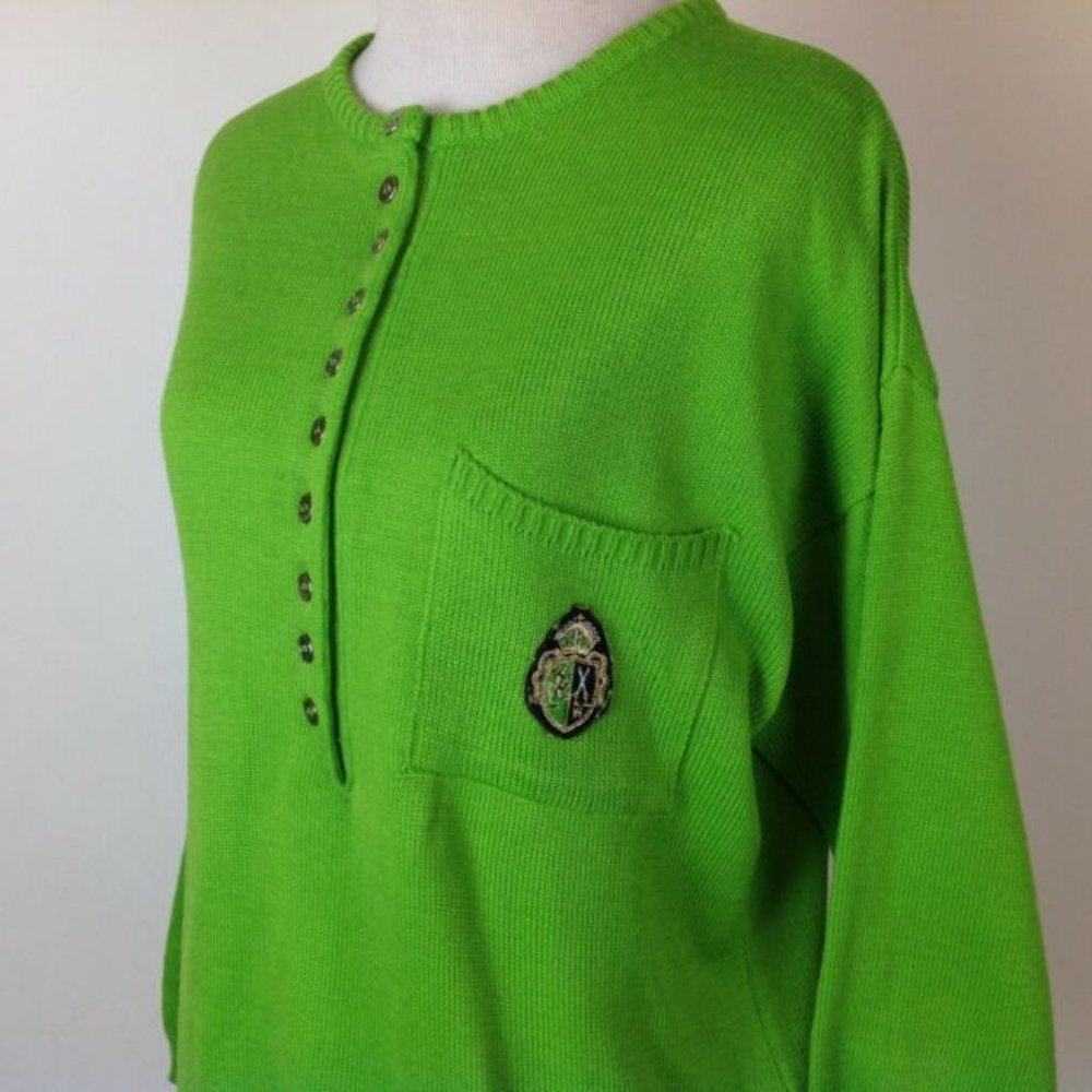 Vintage Chaus Sweater Lime Green Crest Patch Womens M… - Gem